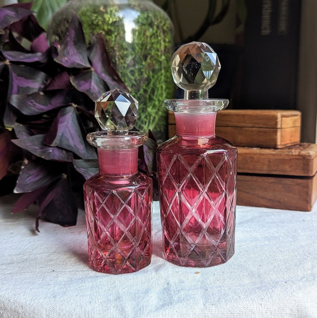 Vintage Cranberry Flash Glass Etched Potion/scent Bottles With Glass ...