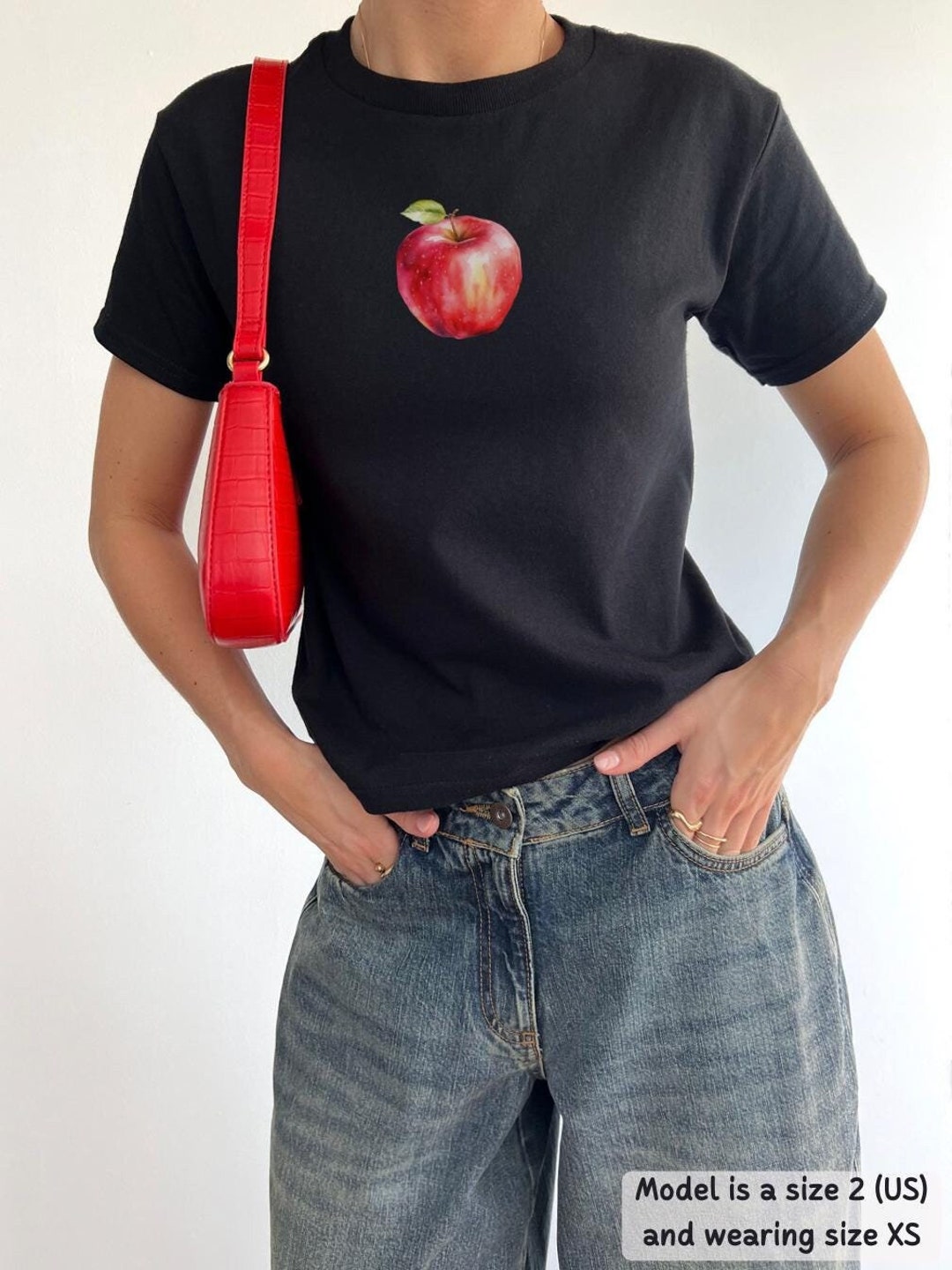 Red Apple Y2k Baby Tee Shirt Apple Graphic Y2k Baby T Shirt Fruits ...