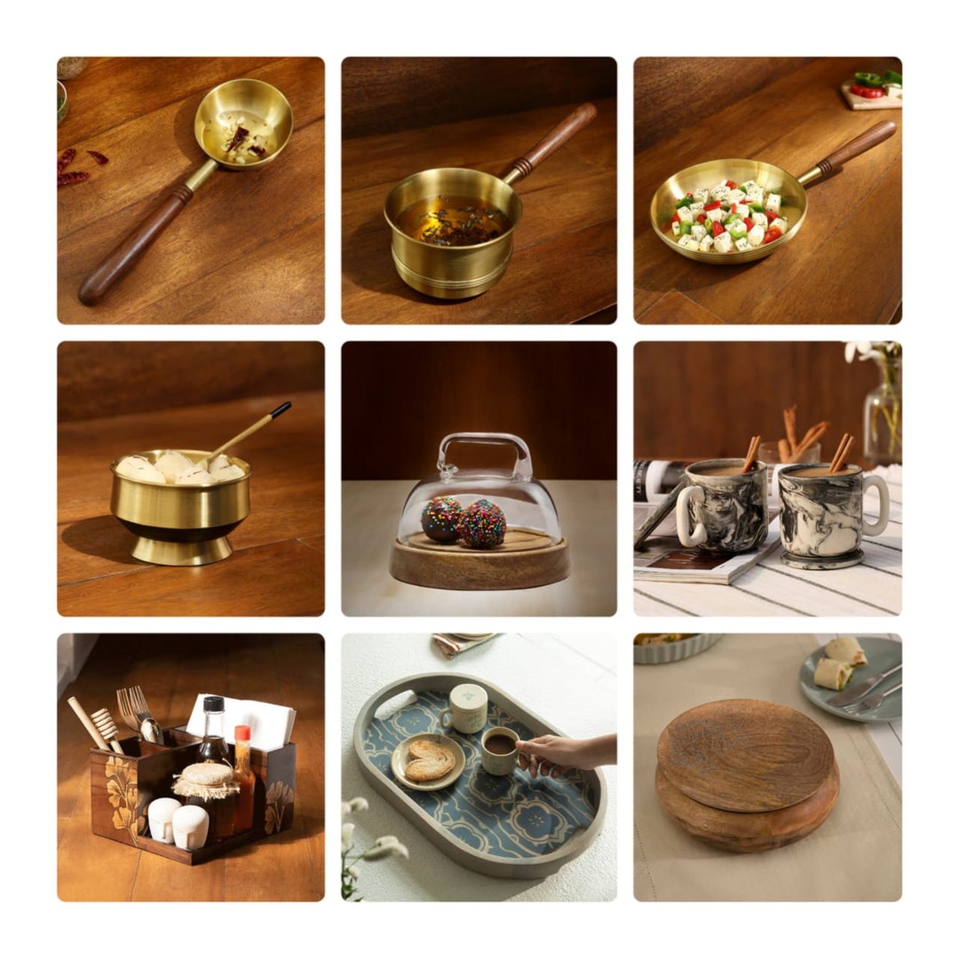 KITCHEN SET Tadka Pan, Frypan ,tea Pan, Dessert Bowl&4 Gold Spoon ...