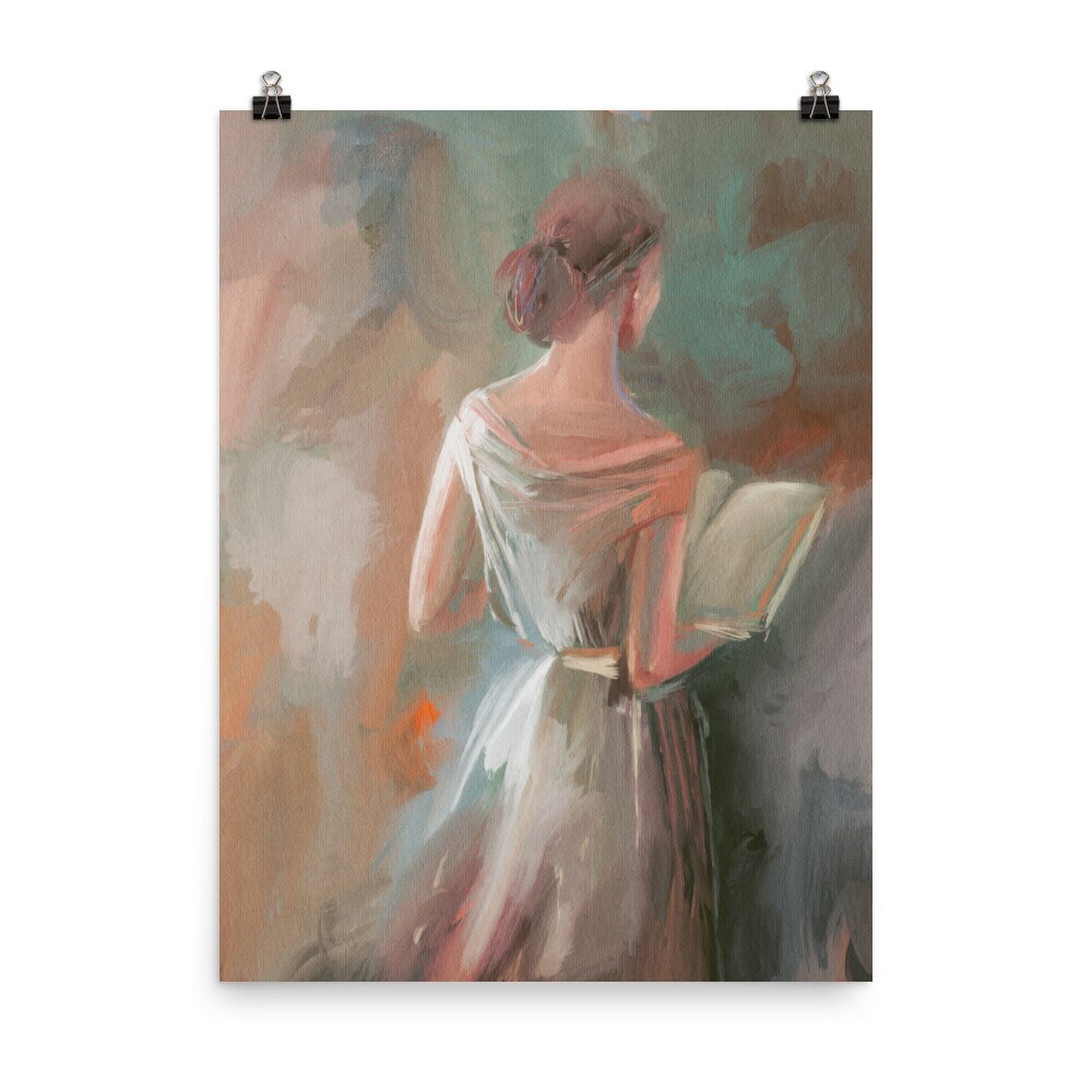 Beautiful Art Print of Woman Reading a Book Book Lover Gift Idea ...