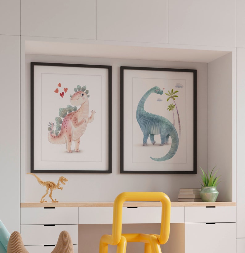 Cute Dinosaur Poster Dino Posters for Boys and Girls Nursery Art Print ...
