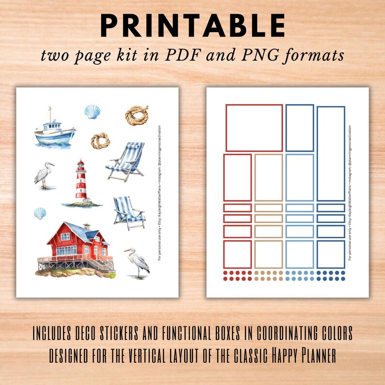 Happy Planner Vertical Layout Weekly Sticker Kit, Printable Coastal ...