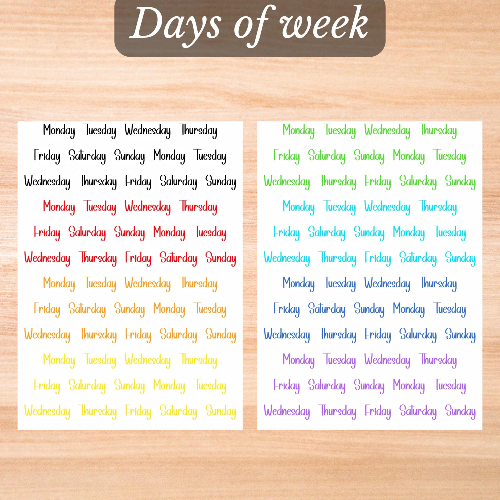 Printable Date Covers, Black & Rainbow Date/weekday/month Stickers for ...