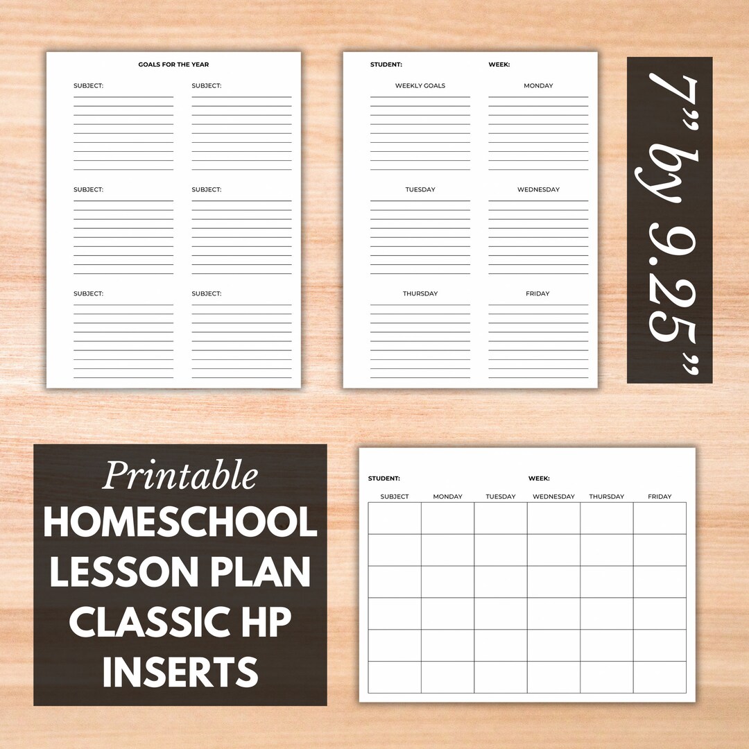 Homeschool Planner, Printable Weekly Lesson Plan Inserts for Classic ...