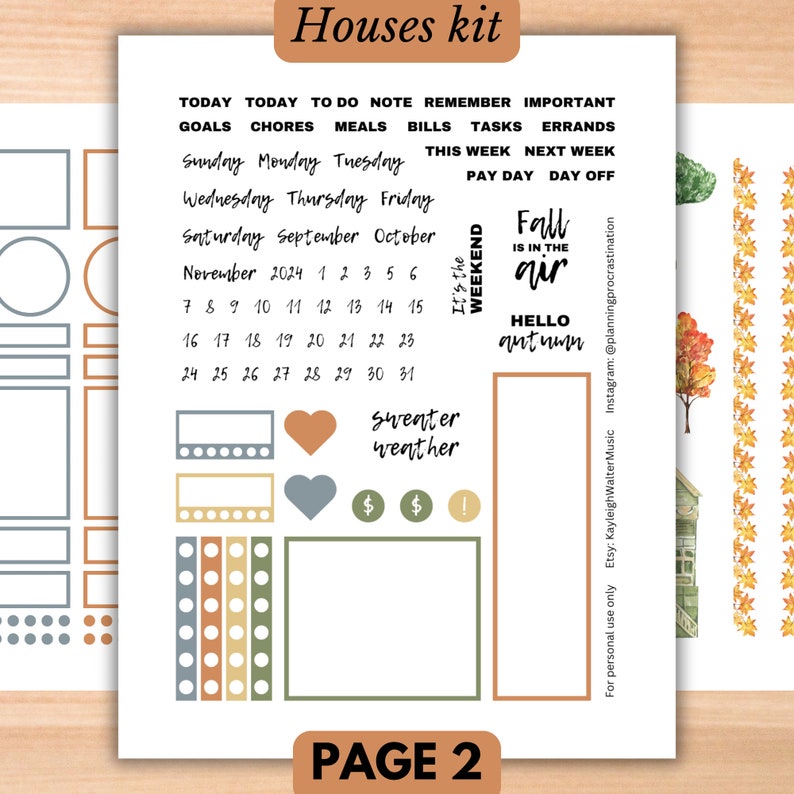 Printable Autumn Planner Stickers, Houses Sticker Kit for Happy Planner ...