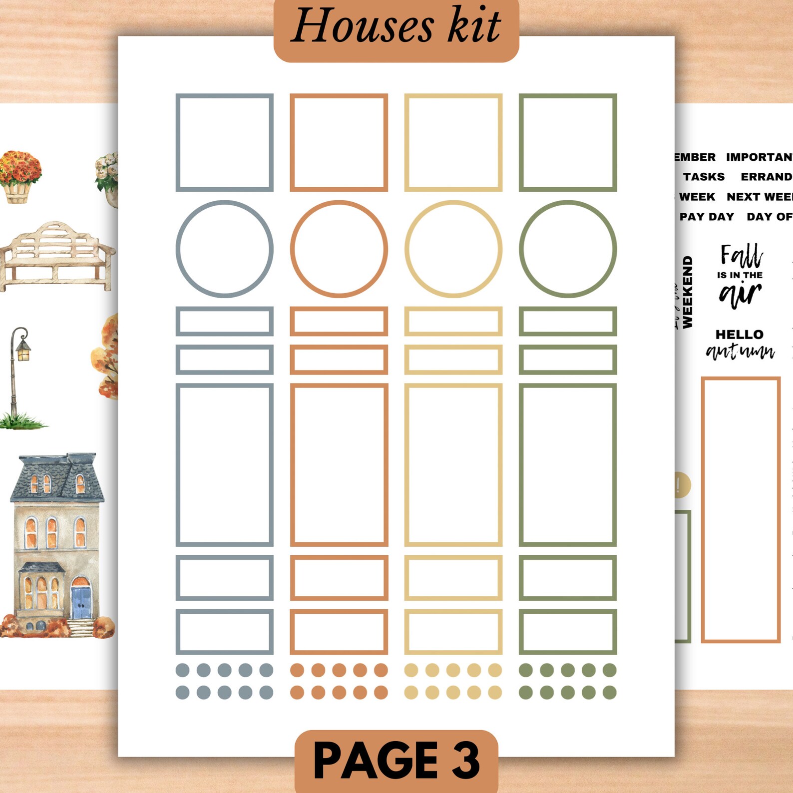 Printable Autumn Planner Stickers, Houses Sticker Kit for Happy Planner ...