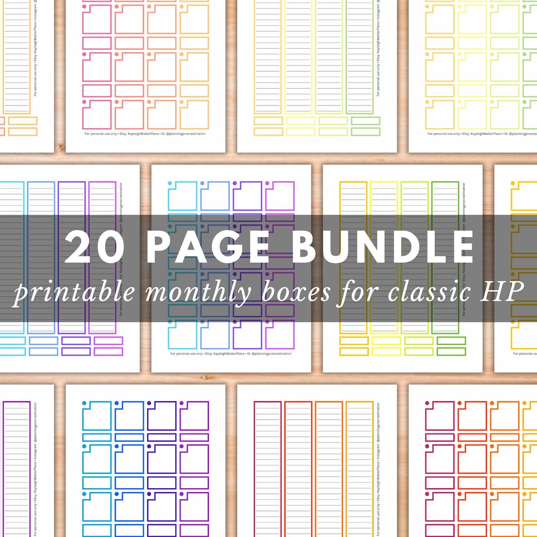 Classic Happy Planner Printable Notched Boxes in 40 Colors, Functional ...