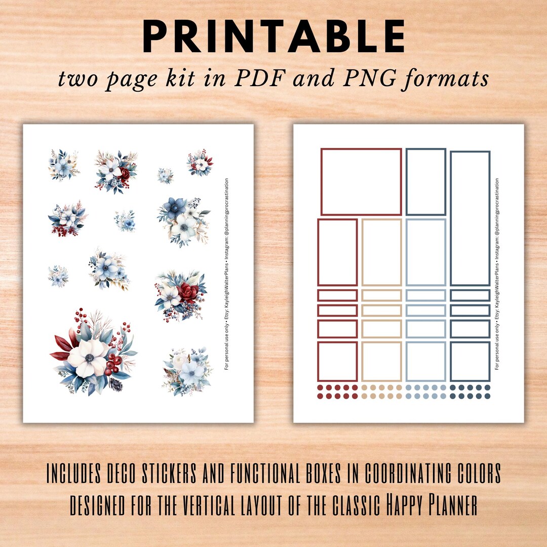Happy Planner Vertical Layout Weekly Sticker Kit, Printable Red and ...