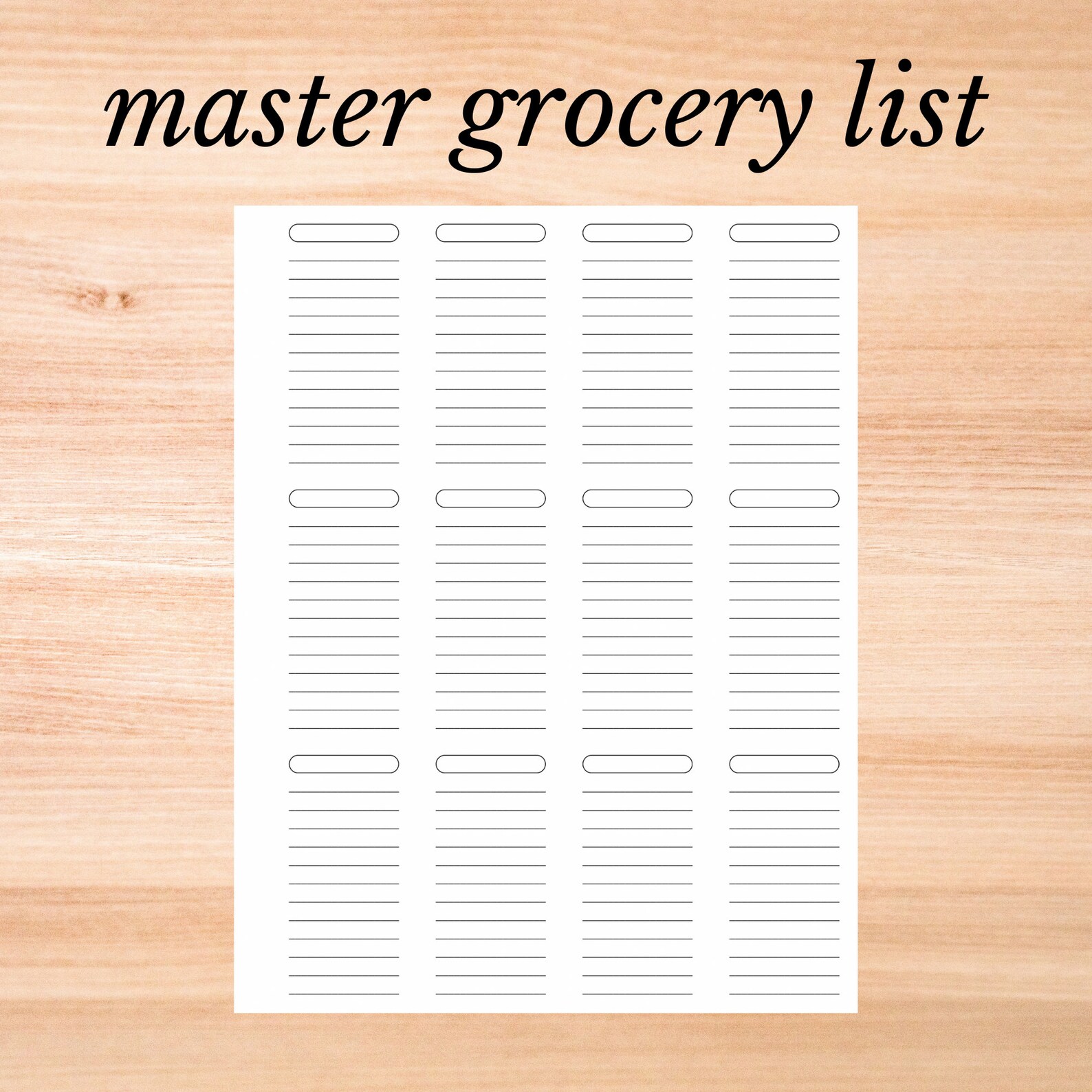 Meal Planner, Recipe Template and Master Grocery List, Printable Big ...