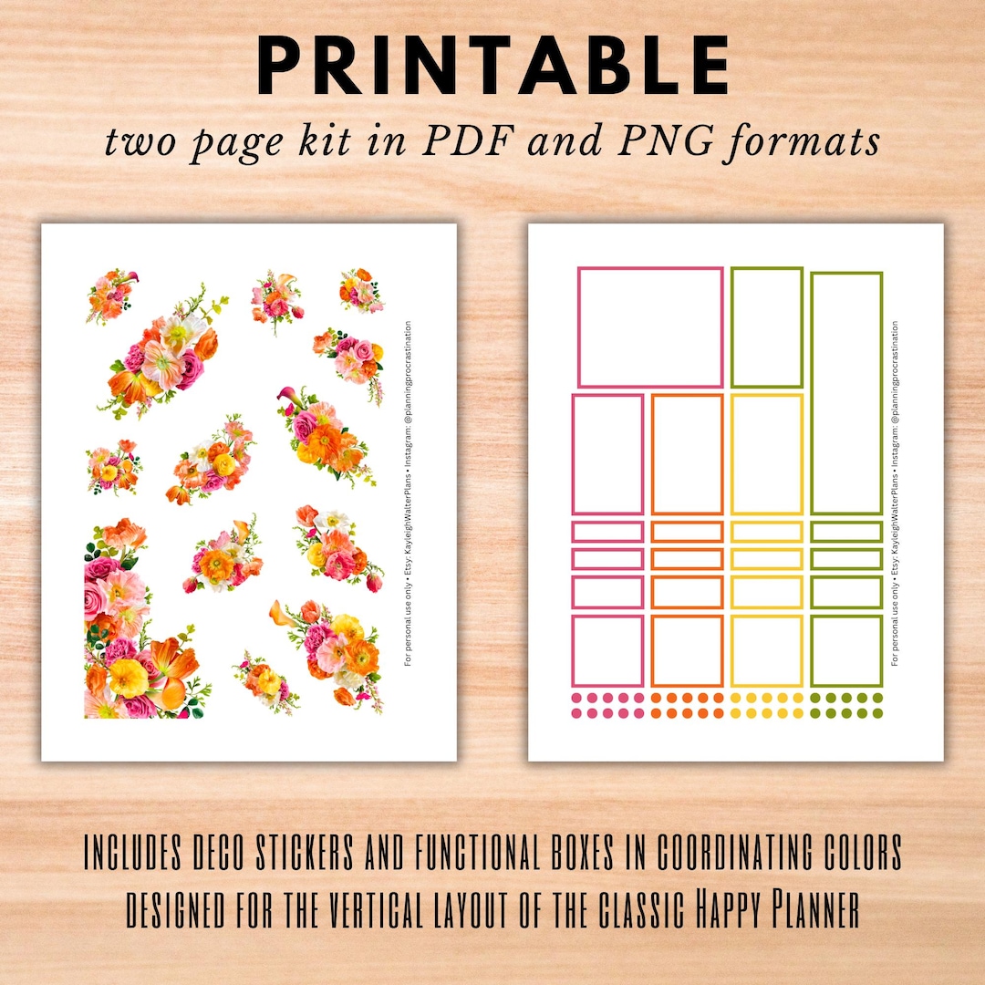 Happy Planner Vertical Layout Weekly Sticker Kit, Printable Pink and ...