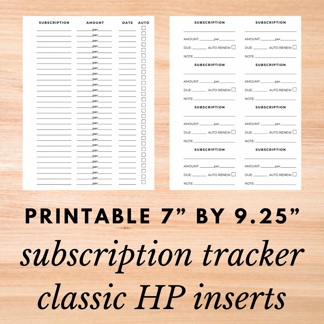 Printable Subscription Tracker, Monthly Bill Organizer, Annual Expenses ...