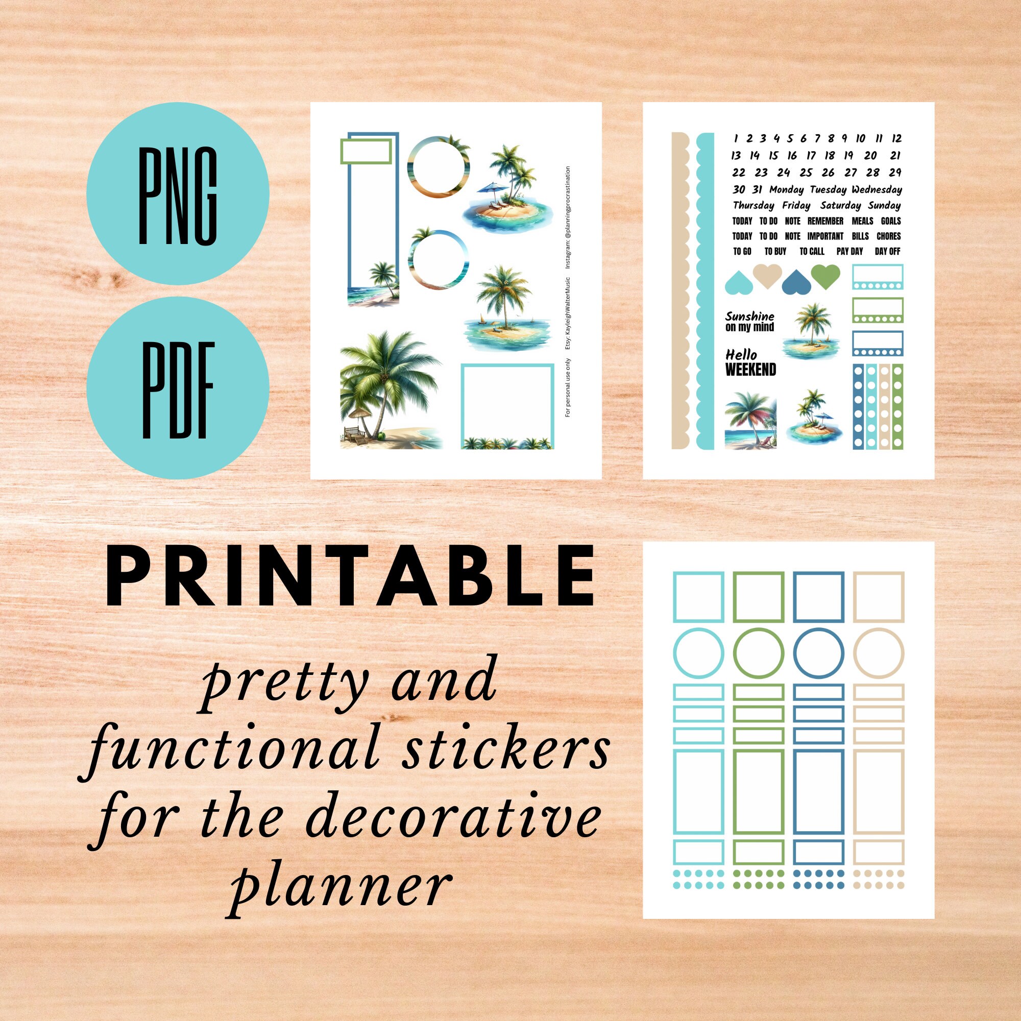 Printable Palm Trees Summer Planner Stickers Kit Download, Three Sheets ...