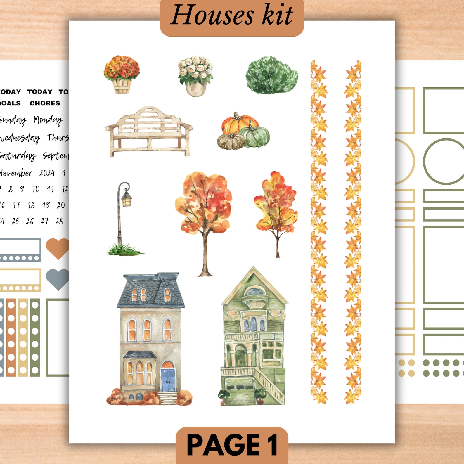 Printable Autumn Planner Stickers, Houses Sticker Kit for Happy Planner ...