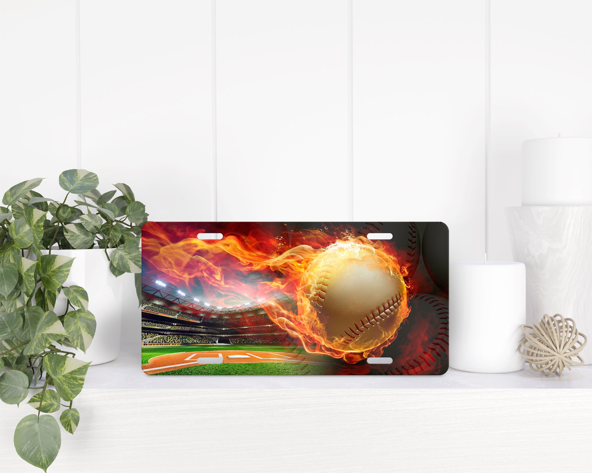 Baseball in Flames, Car License Plate Sublimation Design, Digital ...