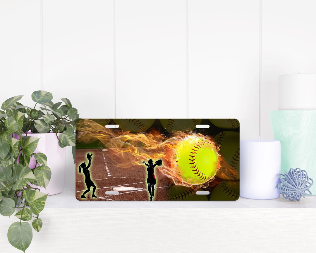 Softball in Flames, Car License Plate Sublimation Design, Digital ...
