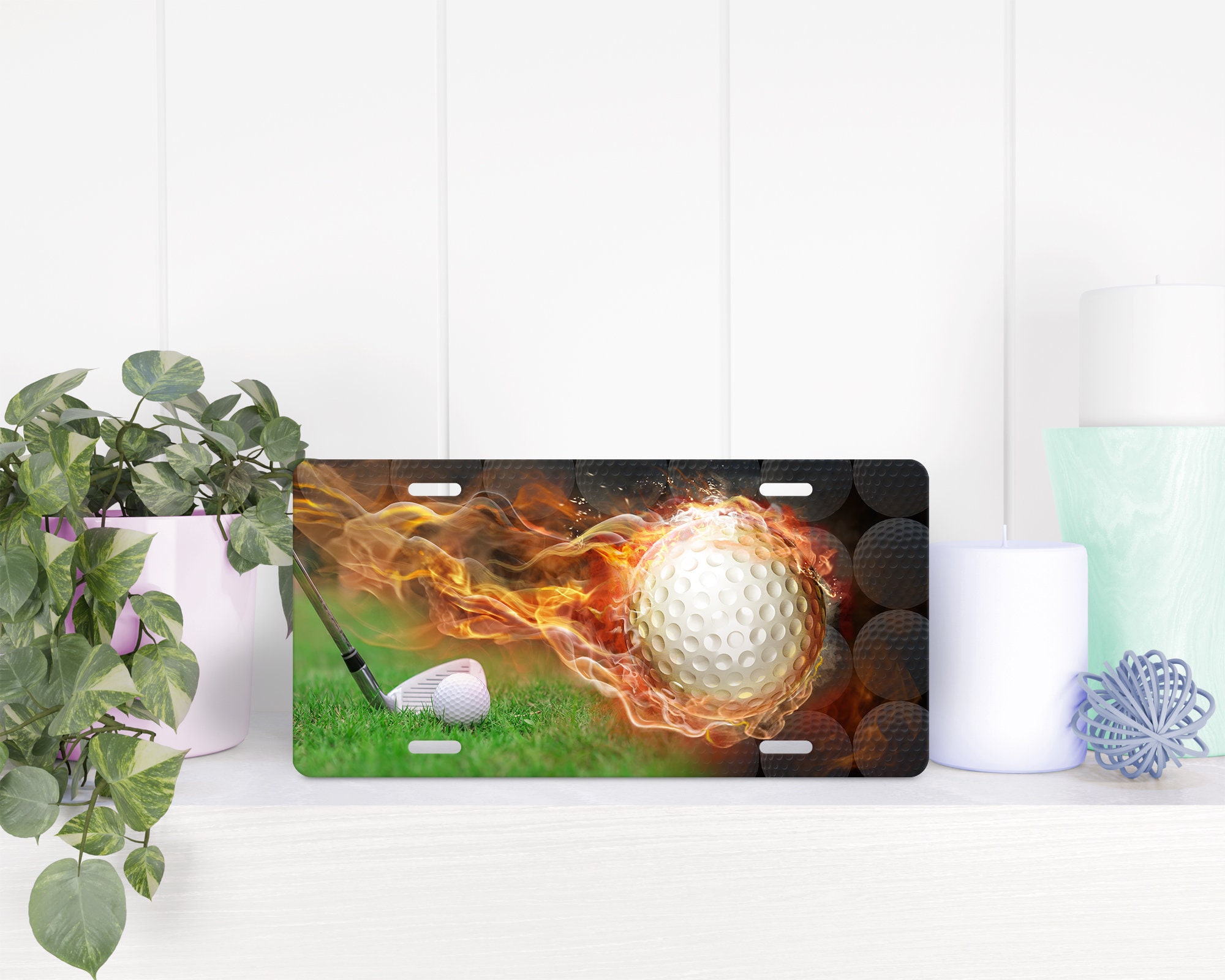 Golf Ball in Flames, Car License Plate Sublimation Design, Digital ...