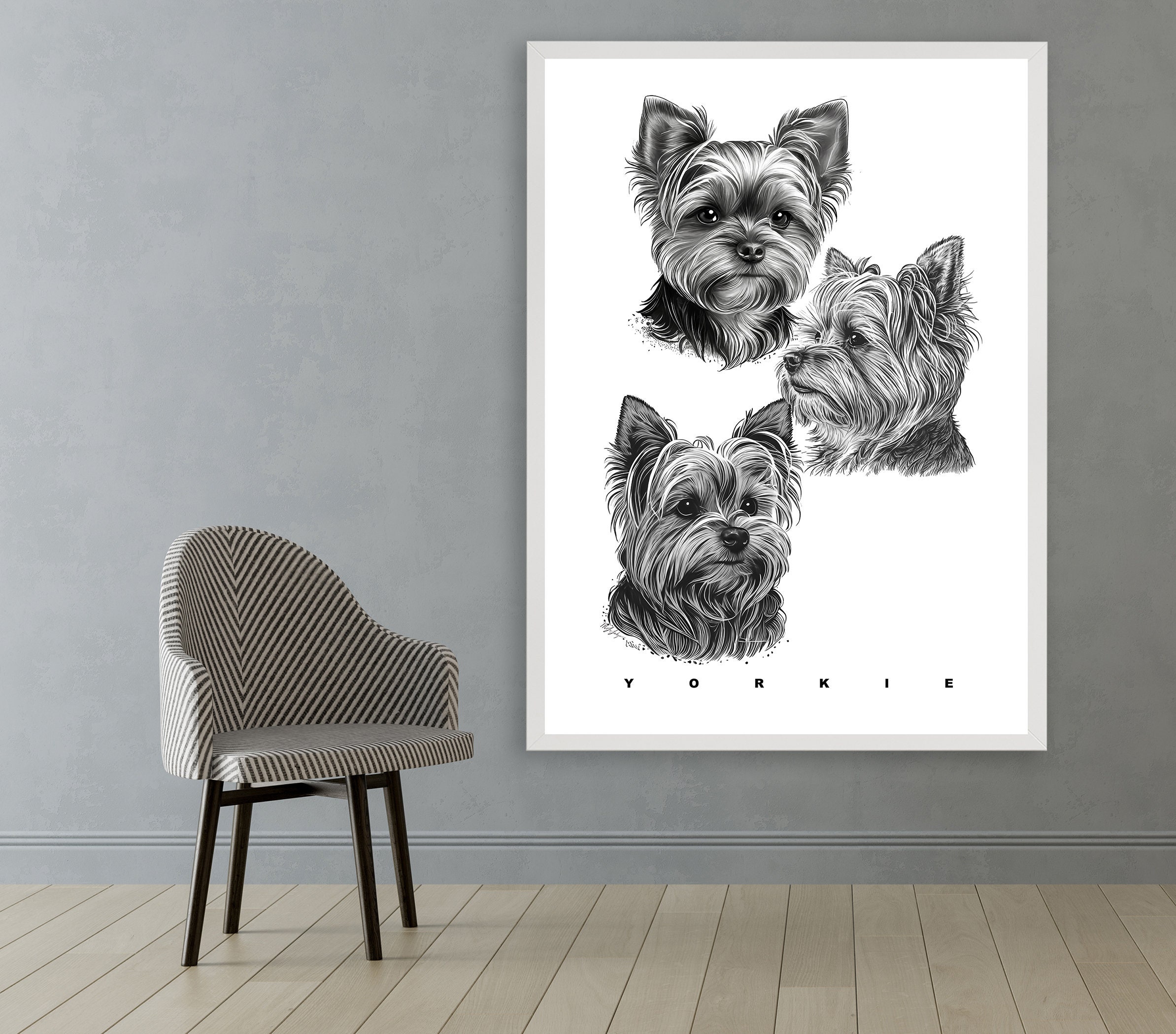 Yorkie Drawing Collage, Digital Wall Art, Large Printable Art ...
