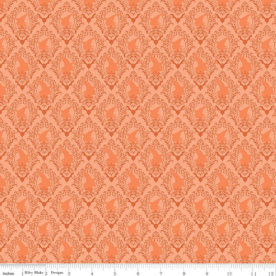 Spooky Schoolhouse - Damask - Orange - by Melissa Mortenson for Riley ...