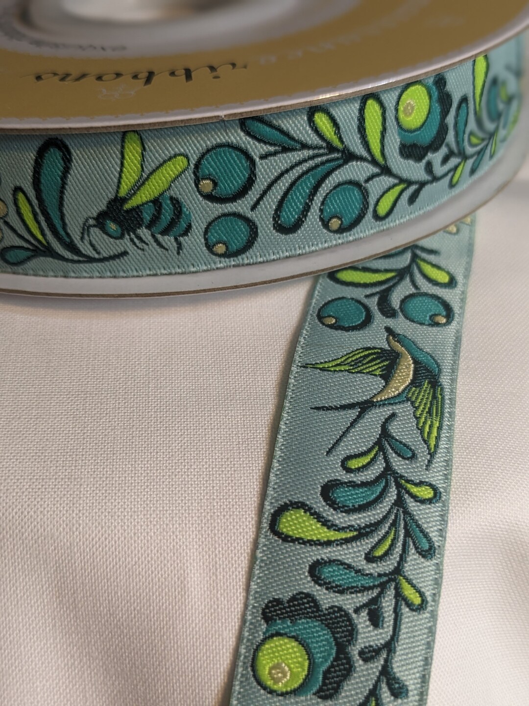 Tula Pink Birds & Bees Ribbon - Teal - 7/8in X 18 Inches - Sold in 1/2 ...