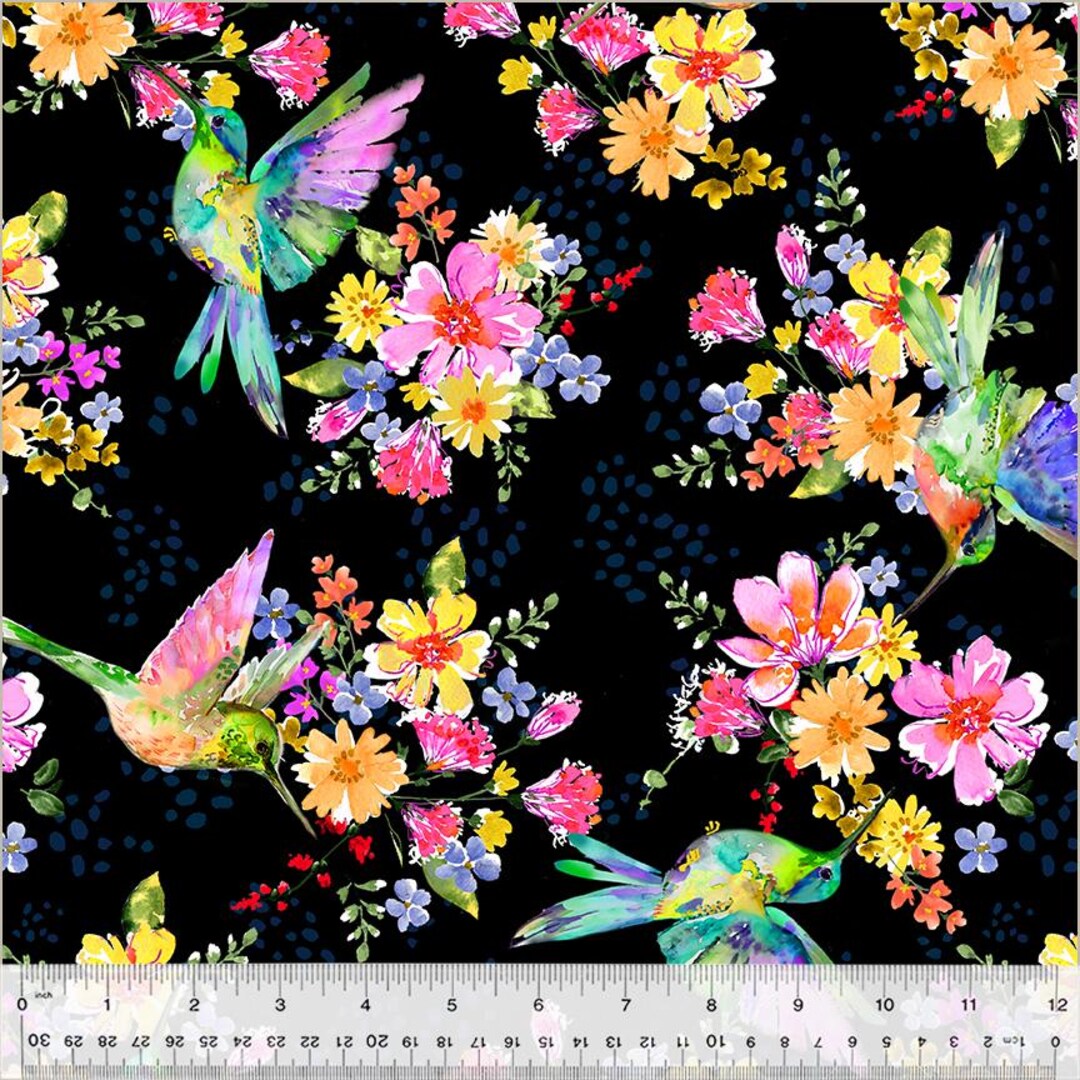 Pretty Pollinators - Black - 108" Wideback - A Hummingbird's Charm ...