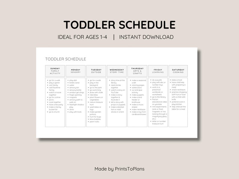 Toddler Daily Schedule, Printable Toddler Activity List, Stay at Home ...