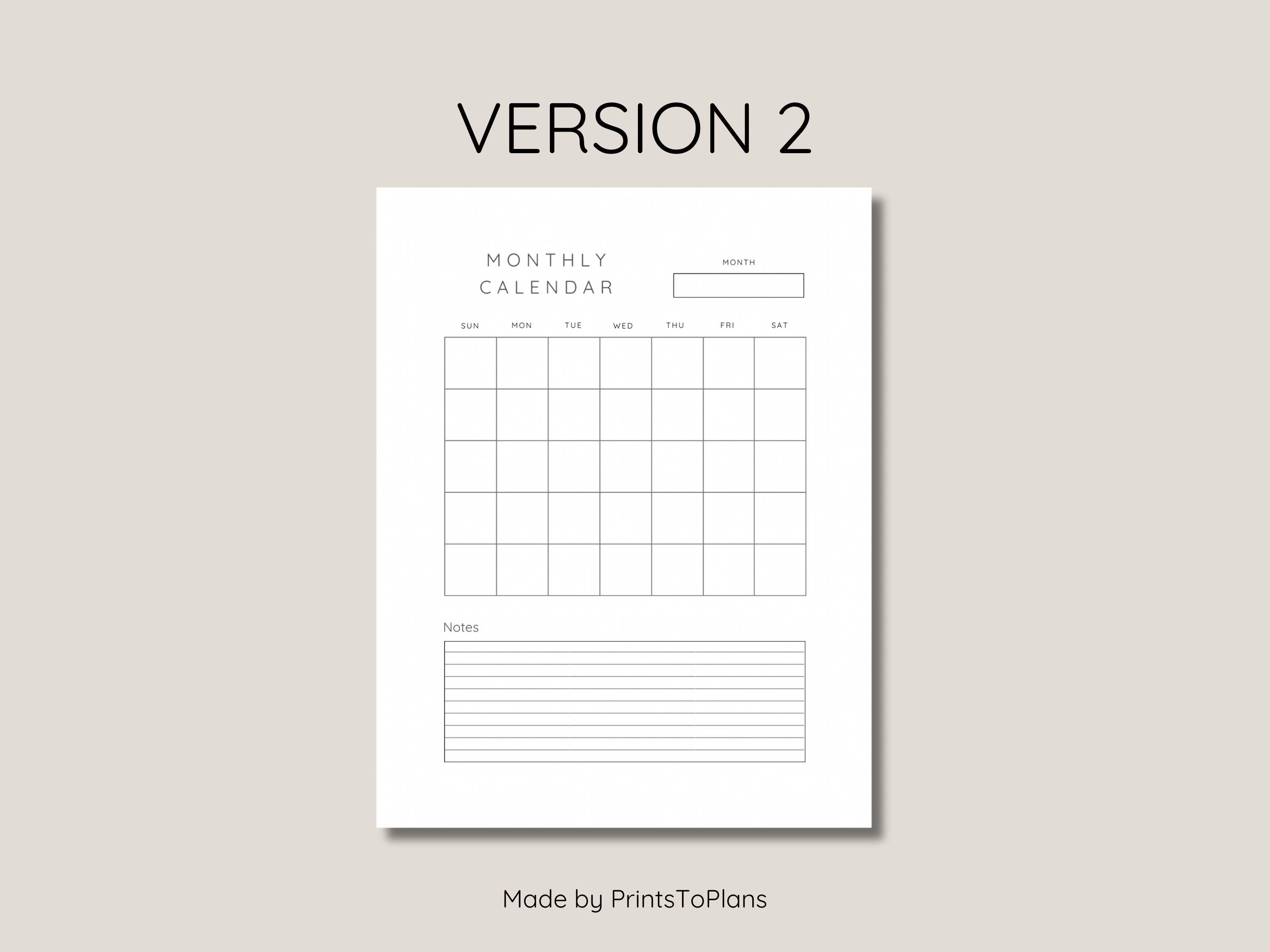 Monthly Calendar Template, Printable Monthly Planner, Simple Calendar ...