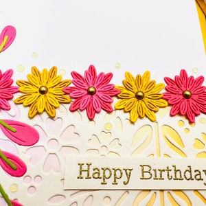 Handmade Happy Birthday Note Card in Colorful Yellow and Pink Floral ...
