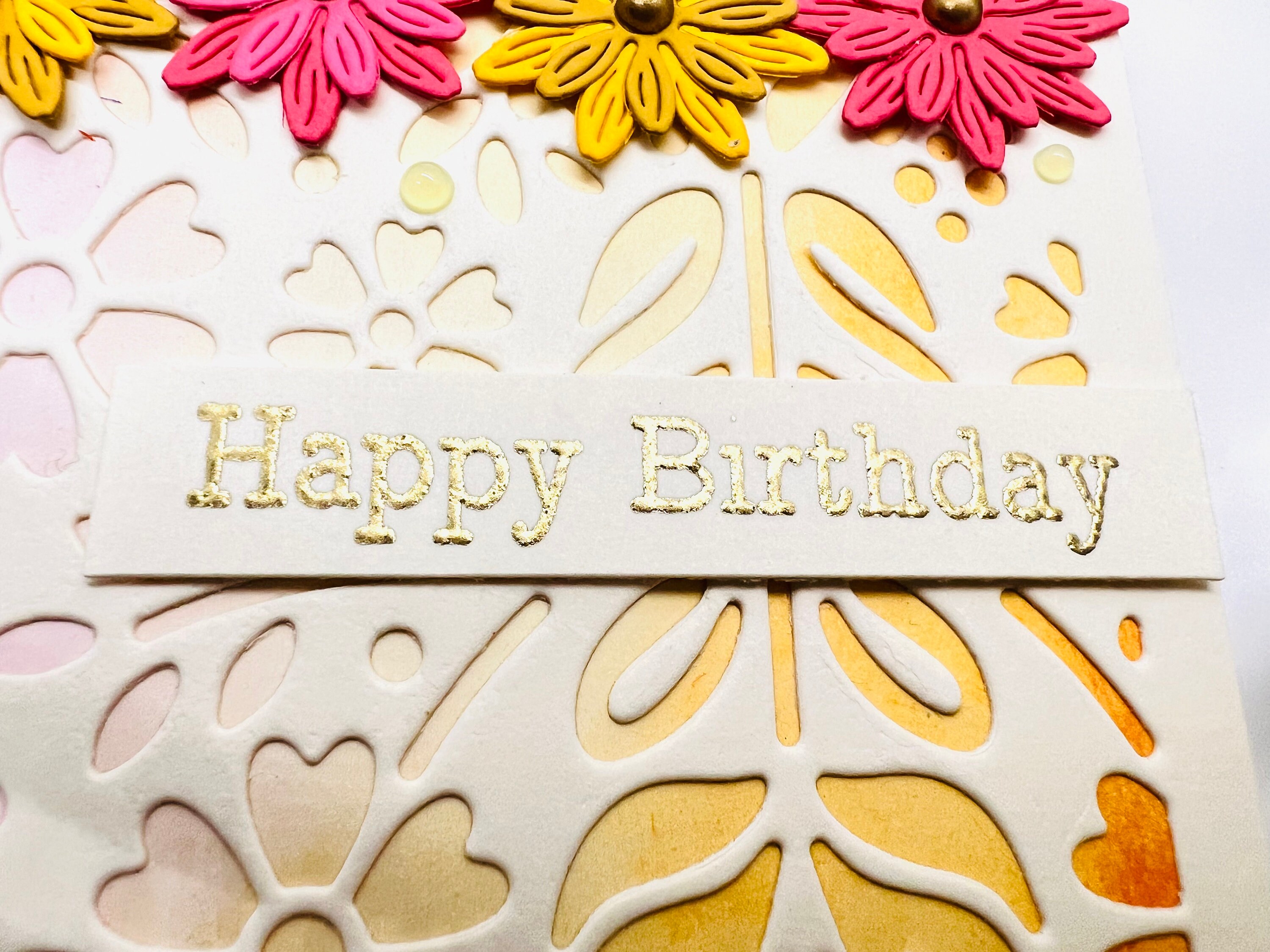 Handmade Happy Birthday Note Card in Colorful Yellow and Pink Floral ...