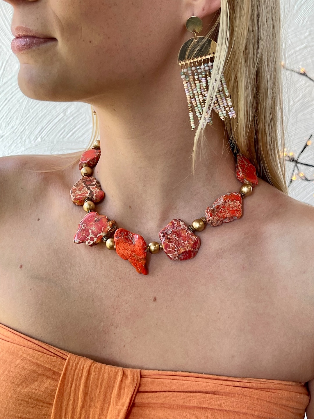 Orange Turquoise Slab Necklace - Etsy