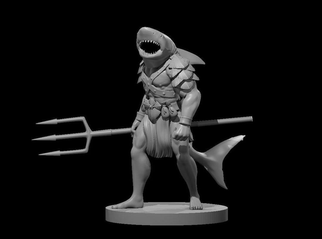Sharkfolk Barbarian Trident Weapon D&D Mini Tabletop RPG Mz4250 3D ...