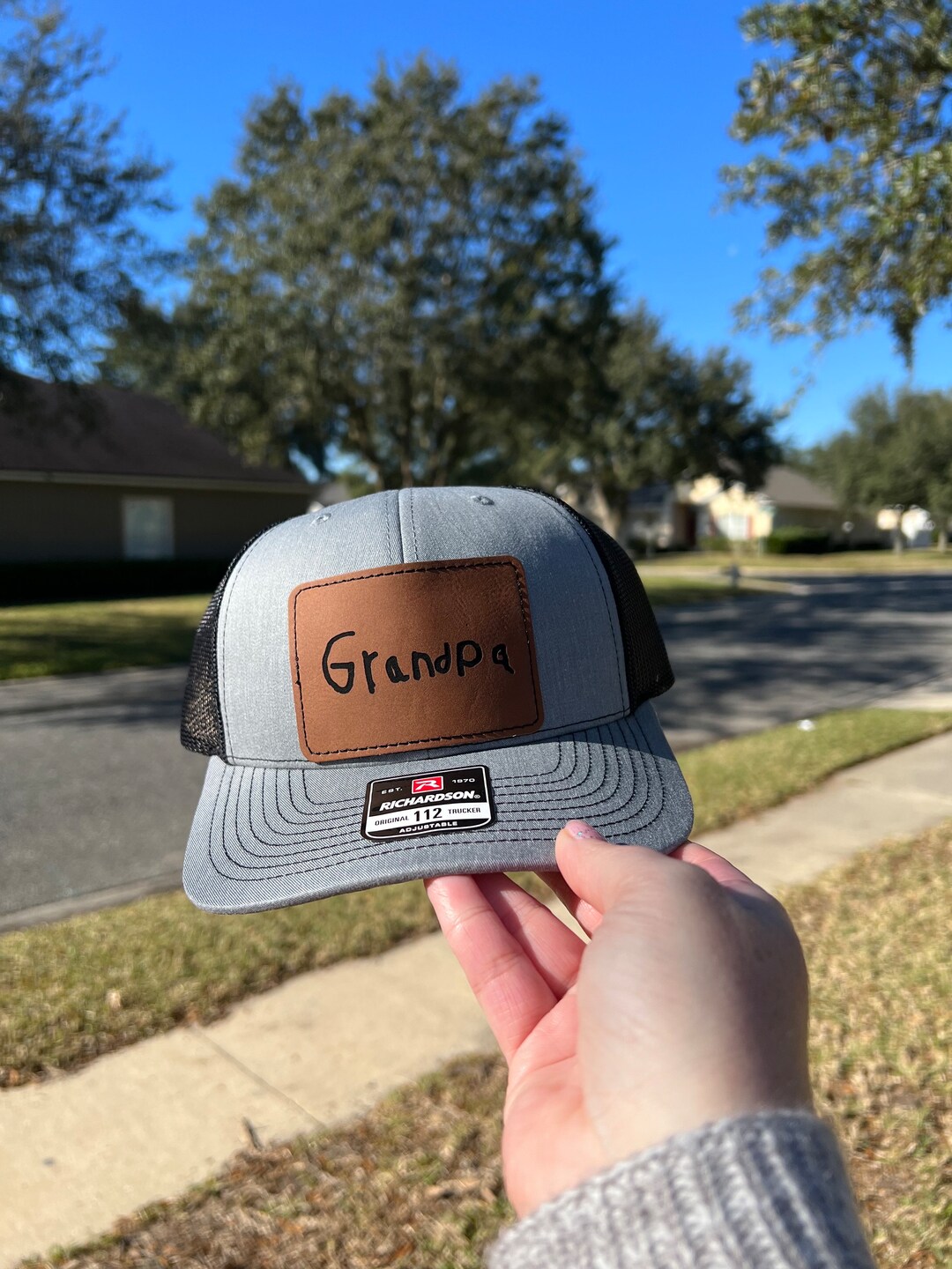 Custom Handwriting Leather Engraved Hat Patch, Children's Handwriting ...