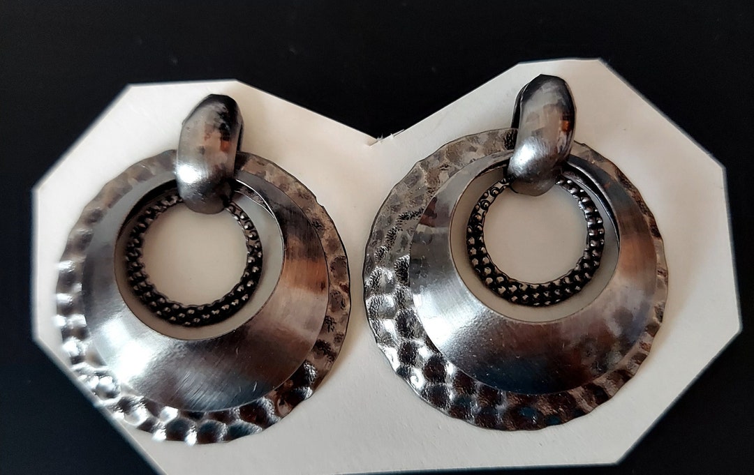 Hammer Finish Three Loops Metal Stud Earrings - Etsy