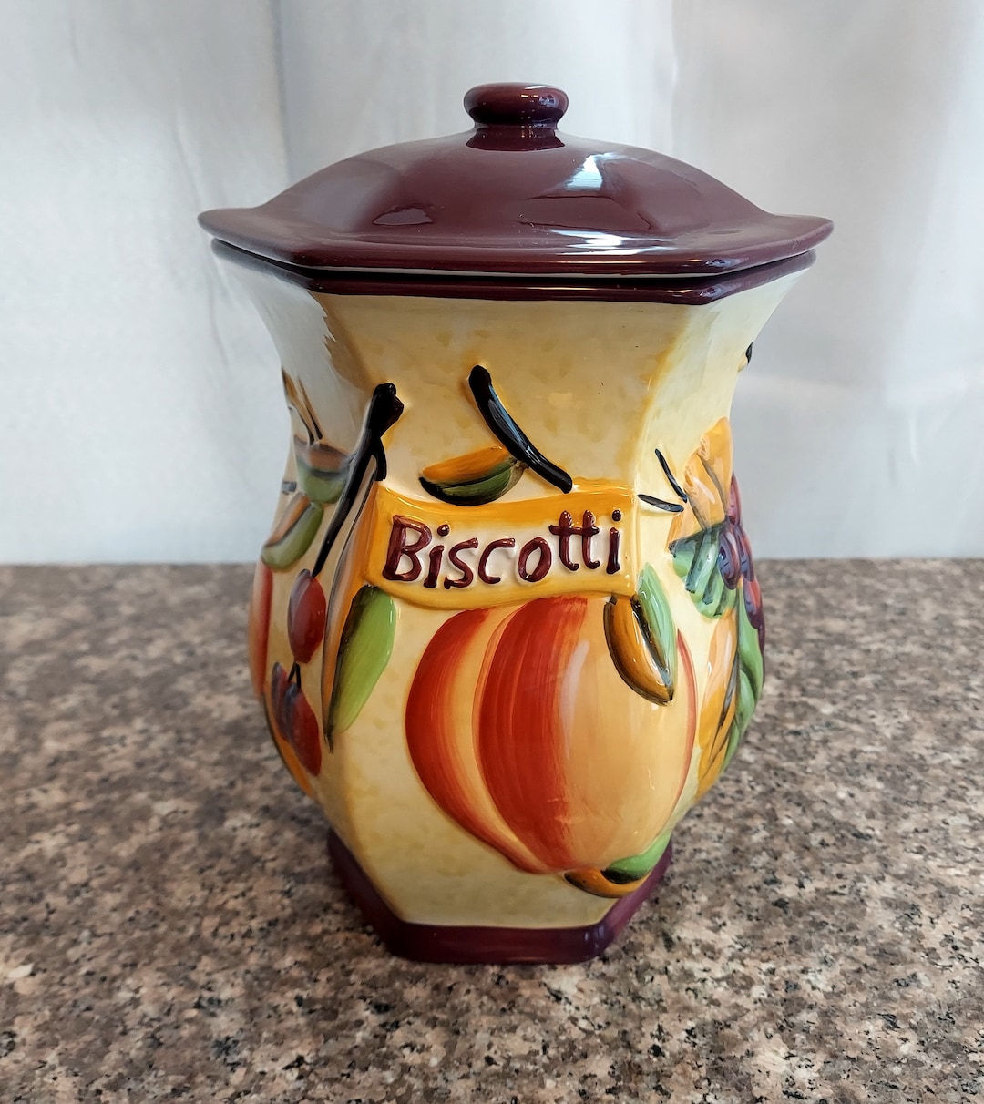 Vintage NONNI'S 9 Tall Ceramic Biscotti Cookie Canister Jar Hand ...