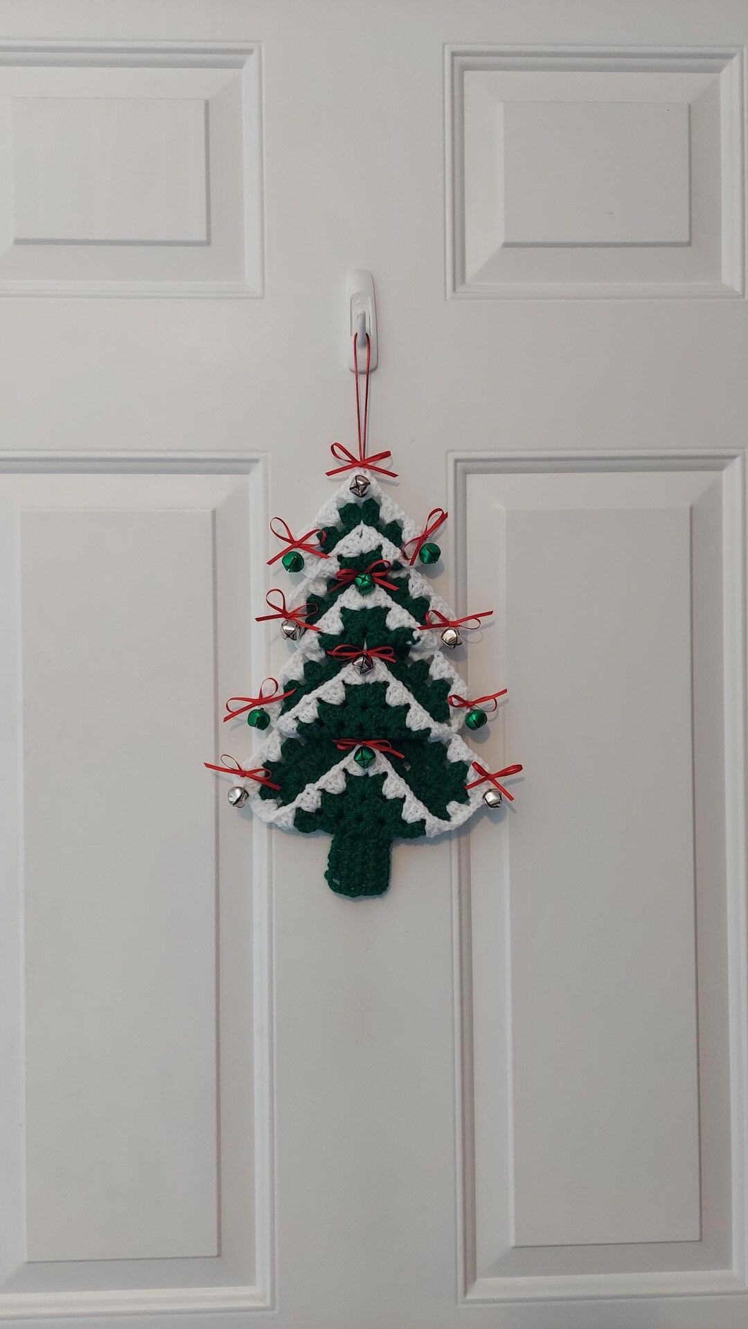 Crochet Granny Square Christmas Tree Wall Hanging With Bells & Bows ...