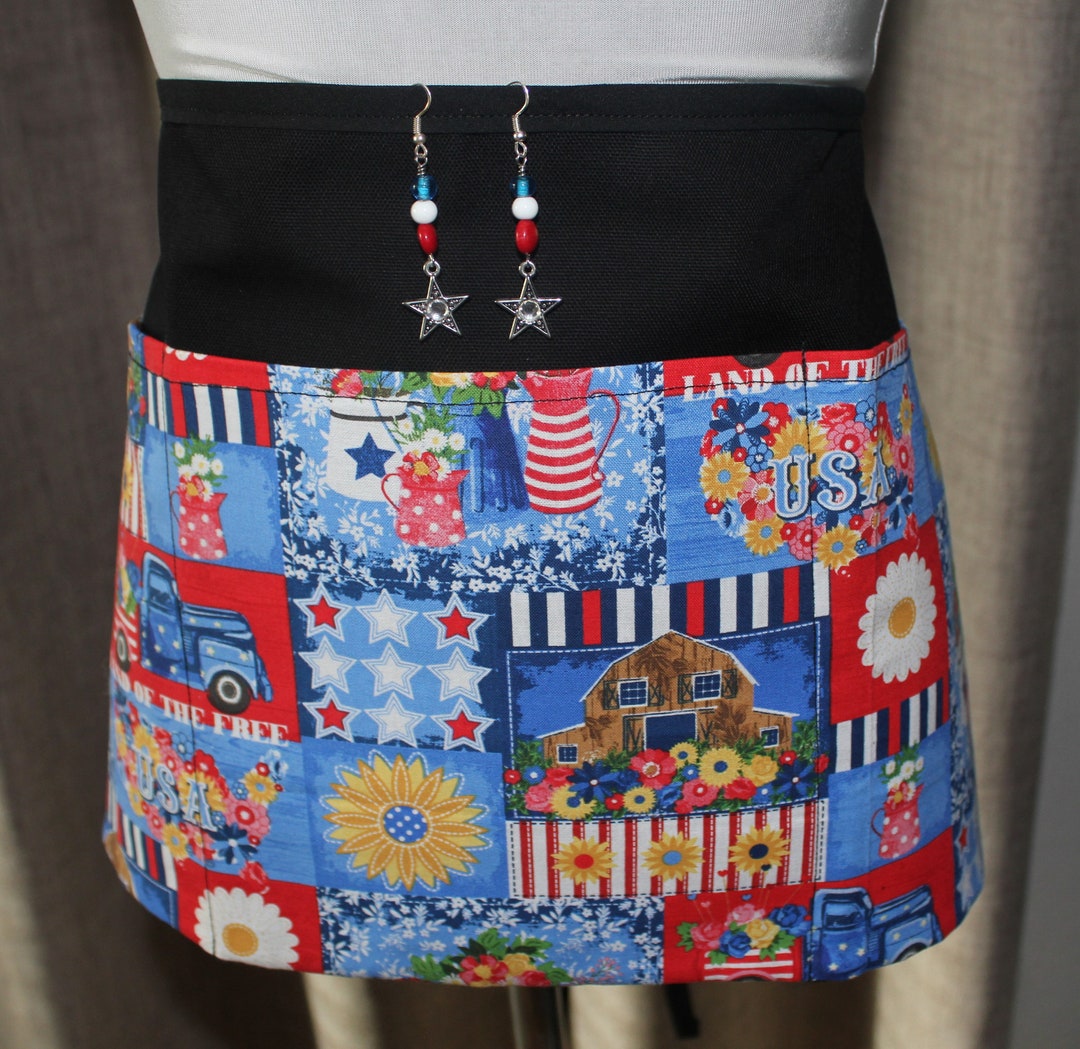 Land of the Free Print Half Apron With 3 Pockets and Matching Bead ...