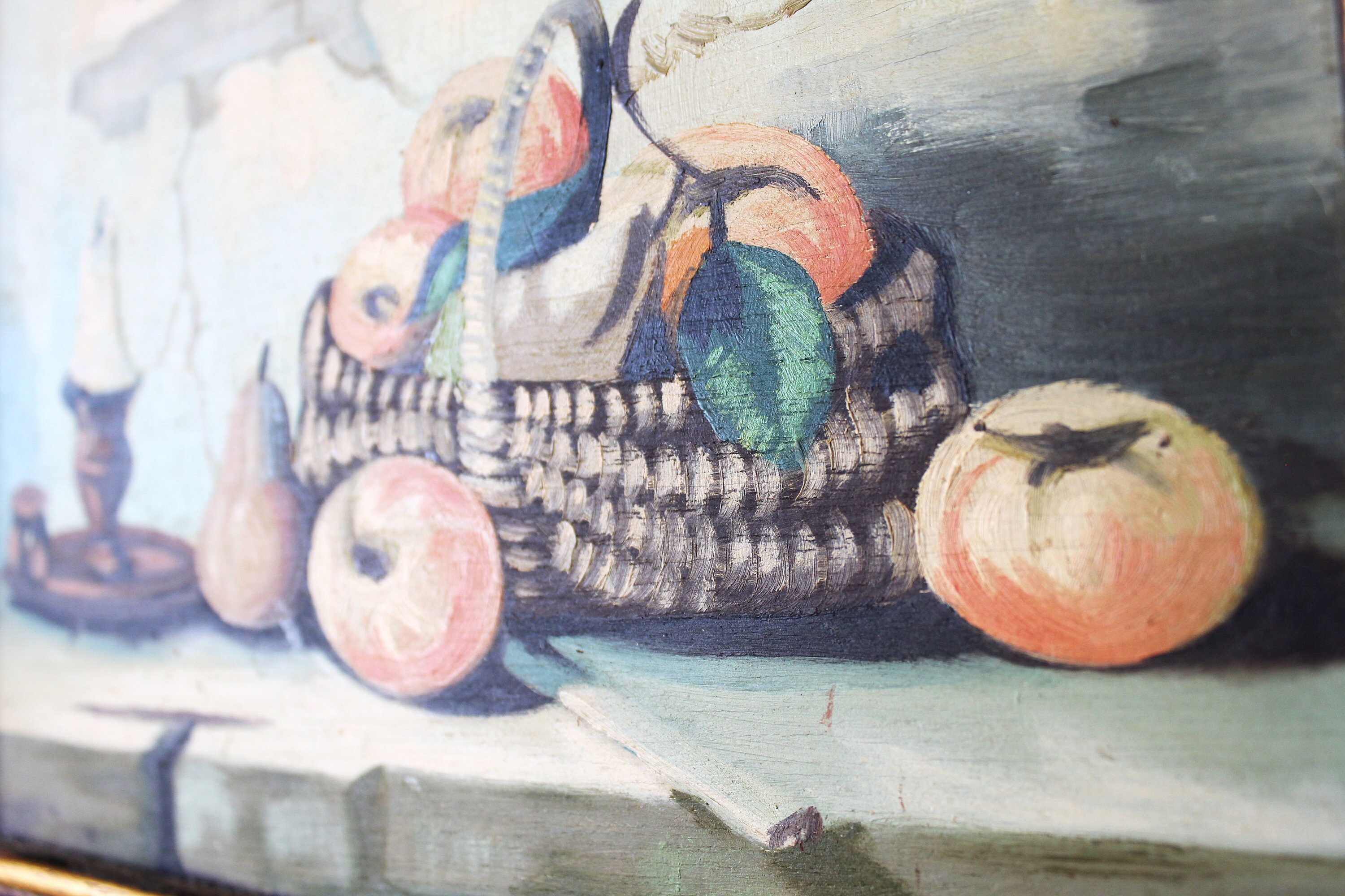 Vintage Still Life Painting, Basket With Fruit Painting, Rustic Still ...