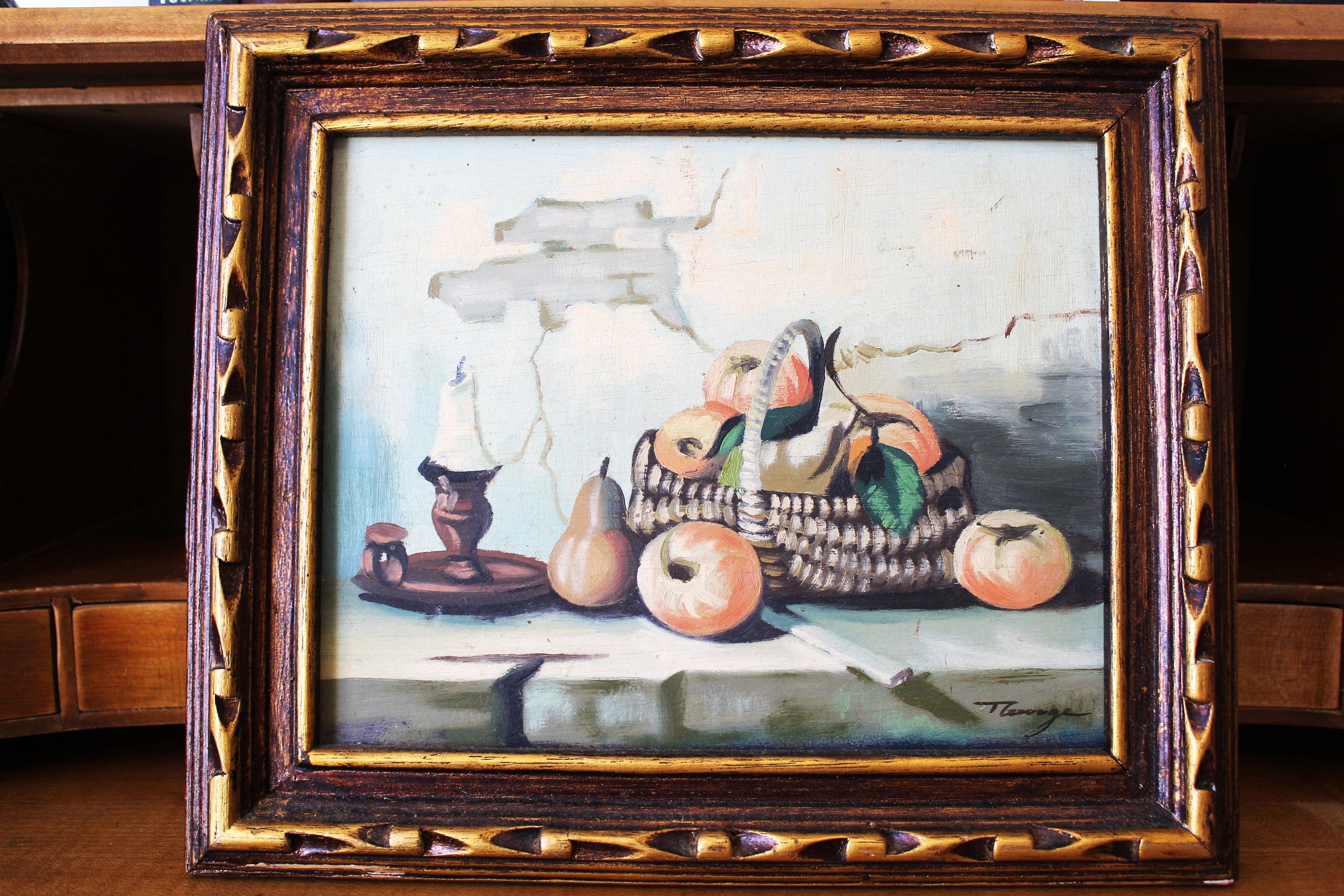 Vintage Still Life Painting, Basket With Fruit Painting, Rustic Still ...
