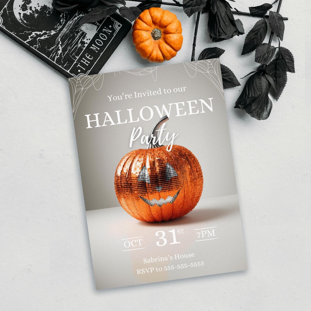 Editable Halloween Party Invitation | Disco Ball Jack-o'-lantern ...