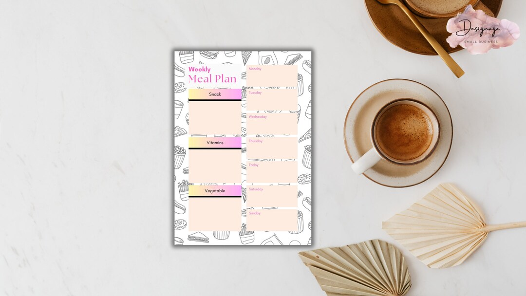 Printable Weekly Meal Planner Landscape, Food Diary, Meal Tracker, Food ...