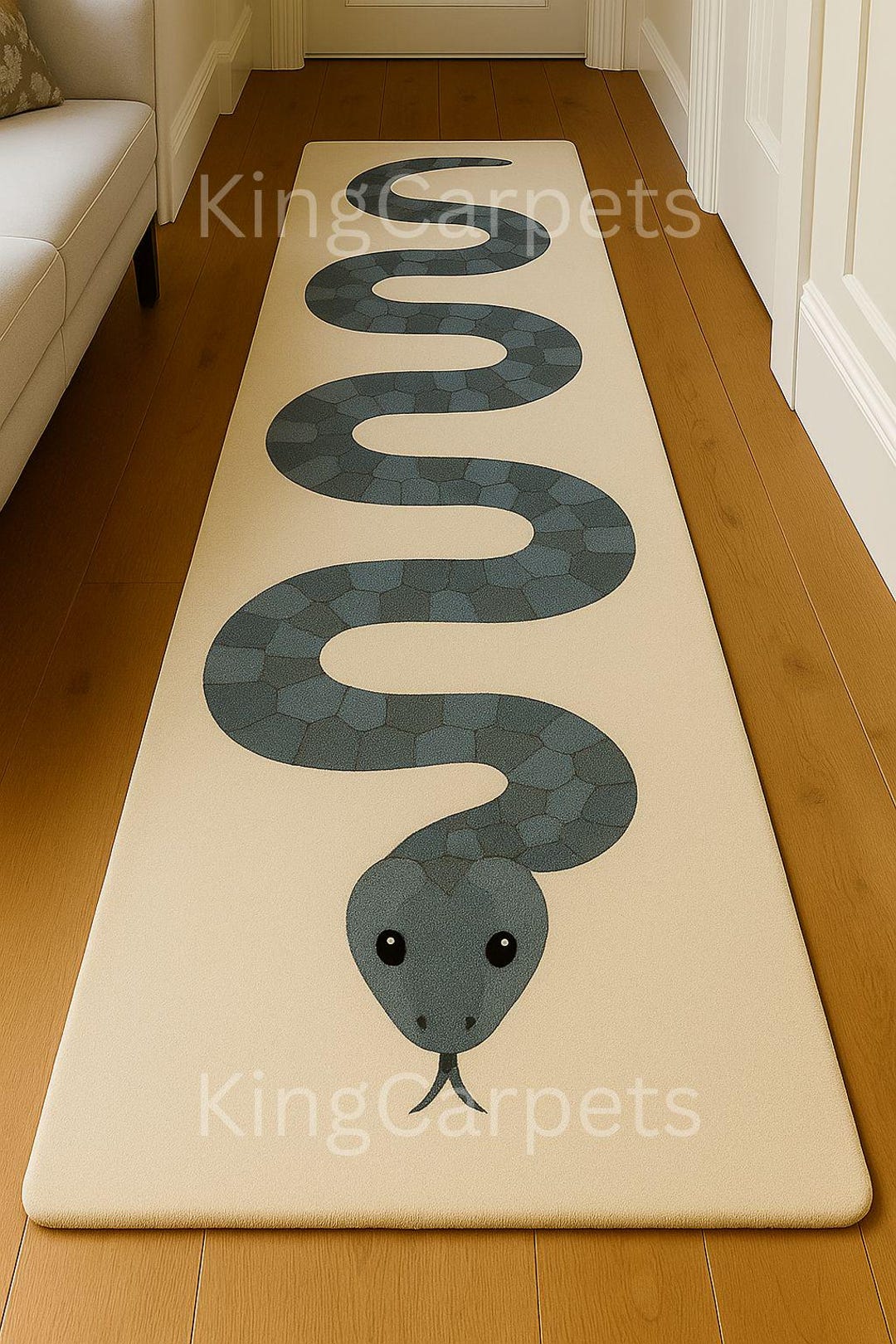 Snake Runner Rug: Modern Serpent Design, Beige and Blue-grey - Elegant ...