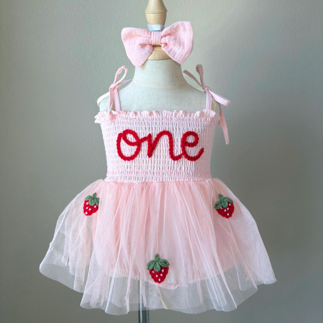 Berry Sweet First Birthday Hand Embroidered Strawberry “one” Tutu ...