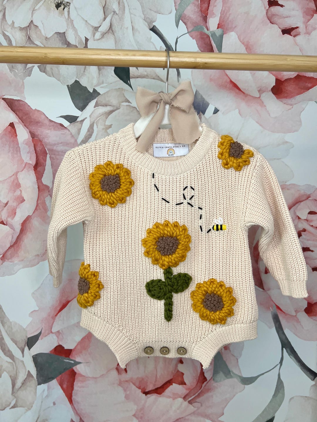 Sunflower Bumble Bee Baby Romper Hand Embroidered - Etsy