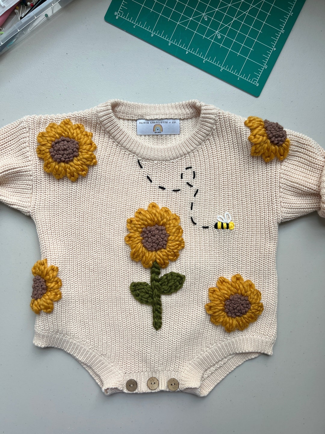 Sunflower Bumble Bee Baby Romper Hand Embroidered, Newborn Coming Home Outfit - Etsy
