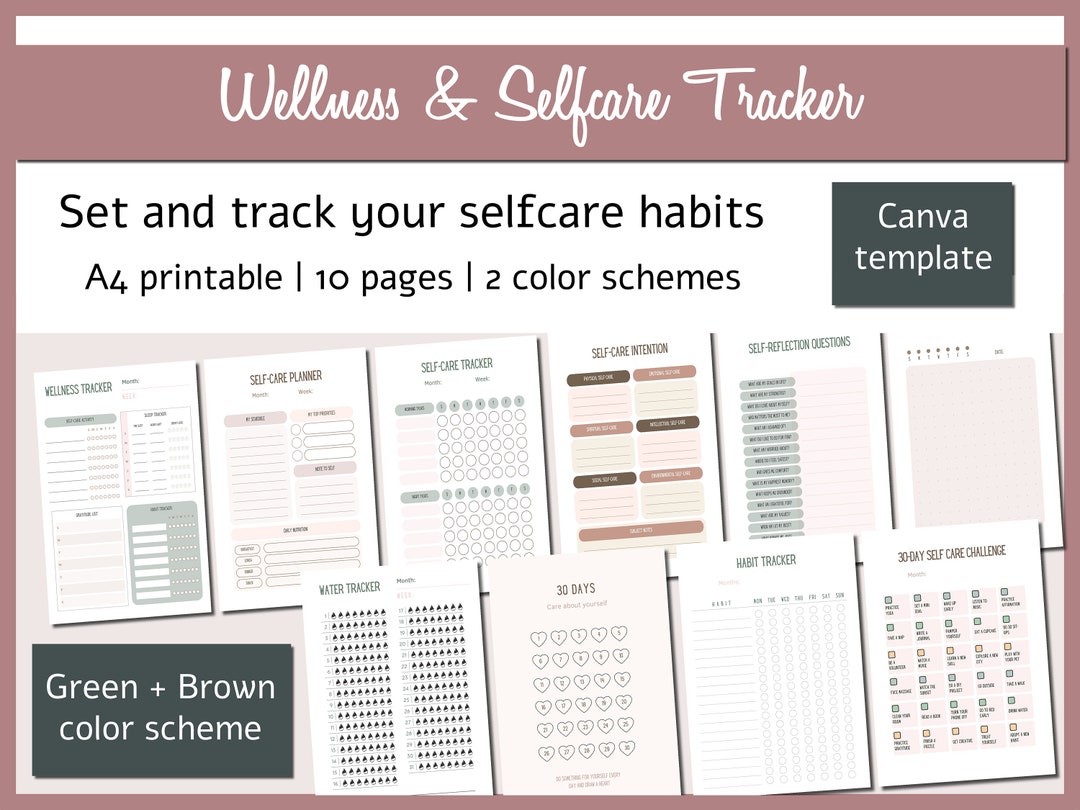 Wellness & Selfcare Tracker | Canva Template | Printable | Wellness ...