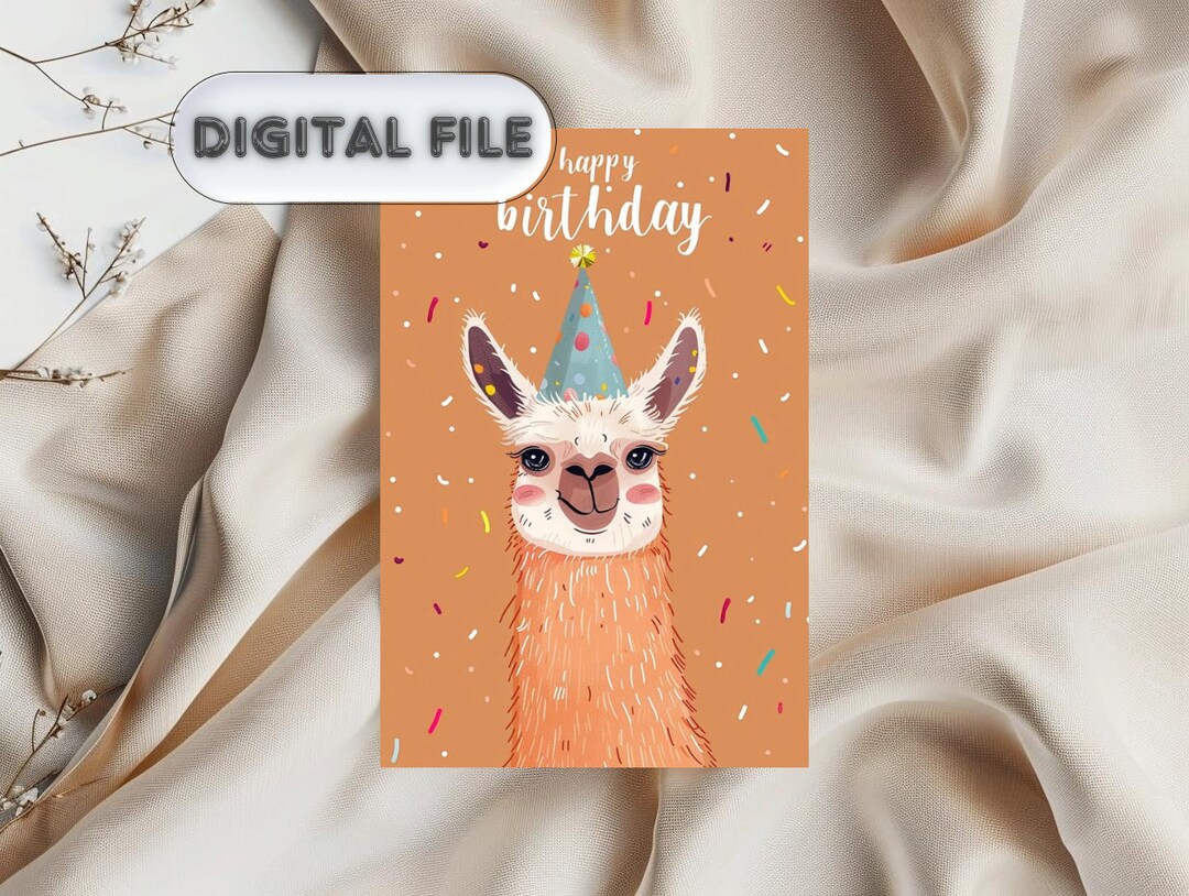 Happy Lama Birthday Printable Post Card | Cute Cartoon Digital Birthday ...