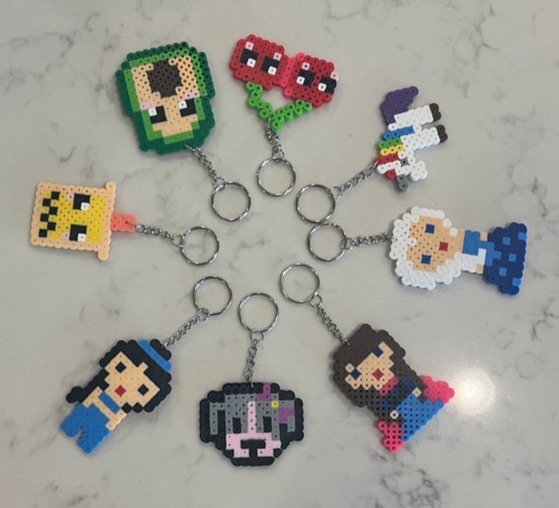 Custom Name Keychain, Handmade, Perler Bead Keychain, Fuse Bead Charm ...