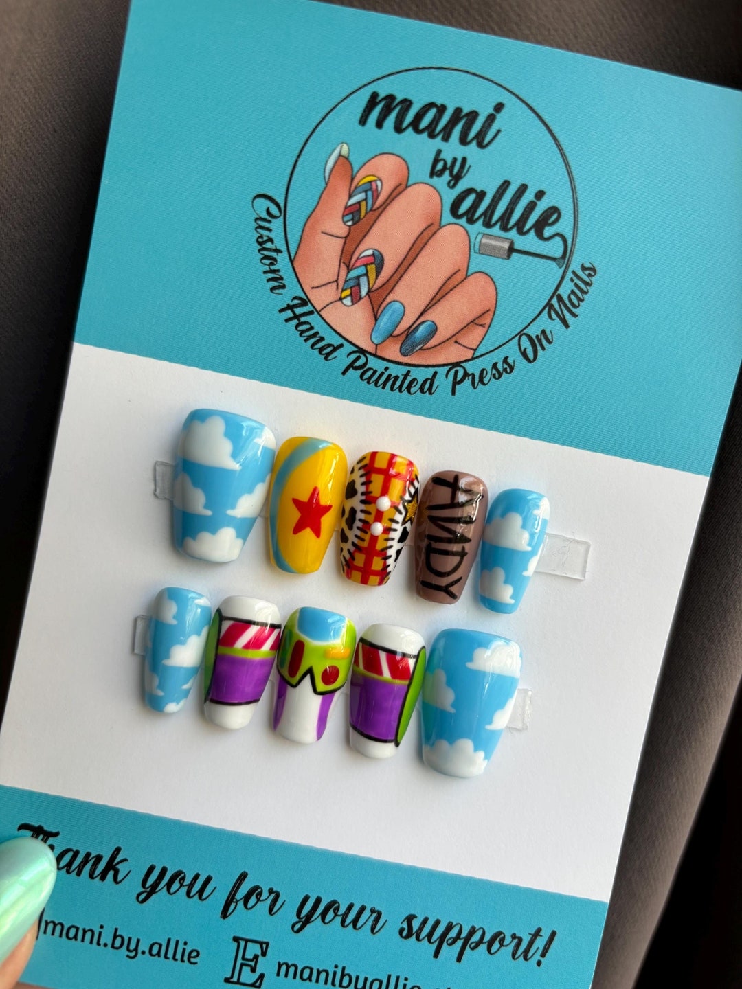 Toy Story Pixar Woody Buzz Lightyear Disney Press on Nails Hand Painted ...