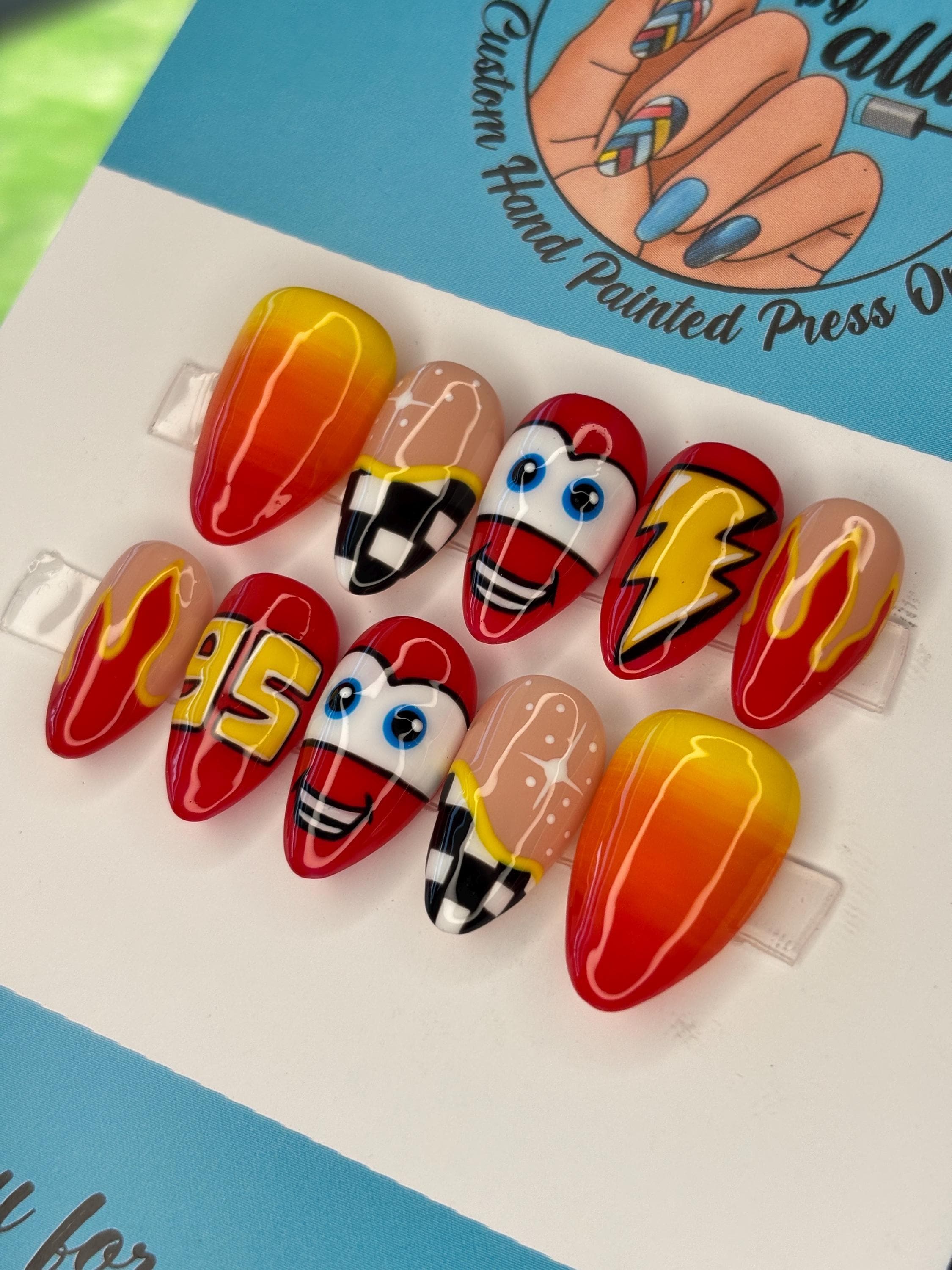 Cars Lightning Mcqueen Race Car Checkered Disney Press on Nails |hand ...
