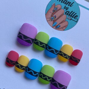Press on Nails Back to School Crayon Nail Art Hand Painted Reusable ...