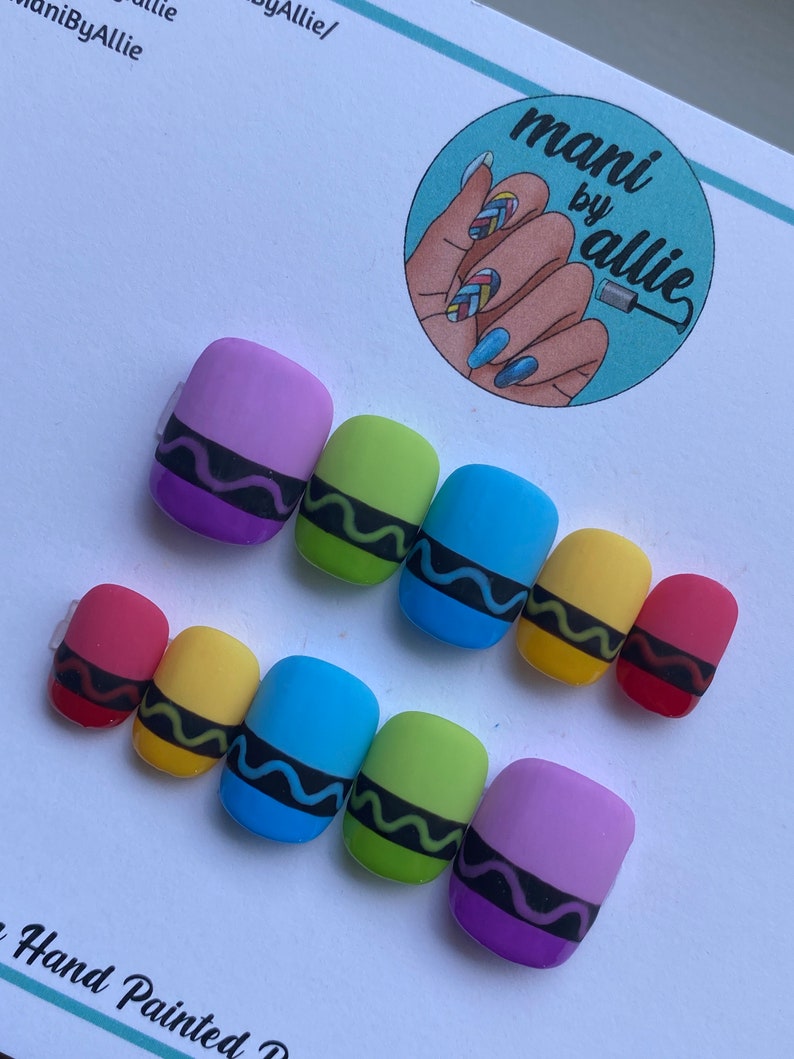 Press on Nails Back to School Crayon Nail Art Hand Painted - Etsy